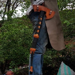 Very nice hand forged axe with leather wrap wooden handle best | Etsy