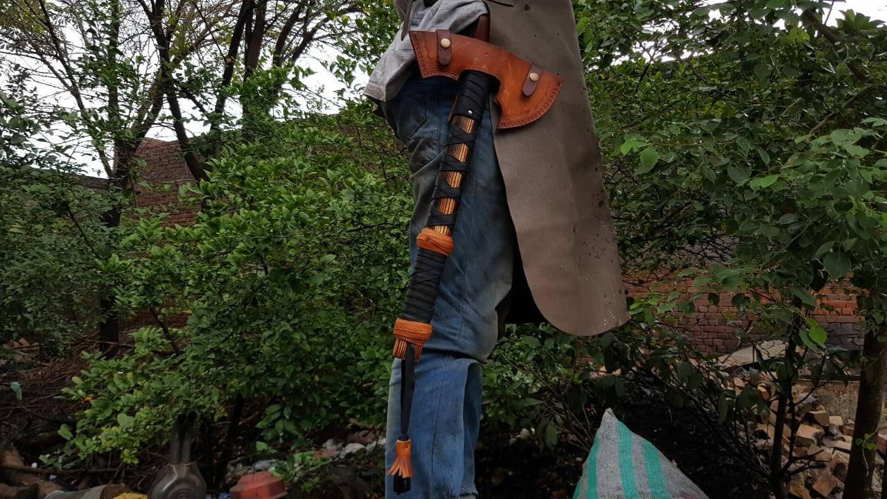 Very nice hand forged axe with leather wrap wooden handle best | Etsy