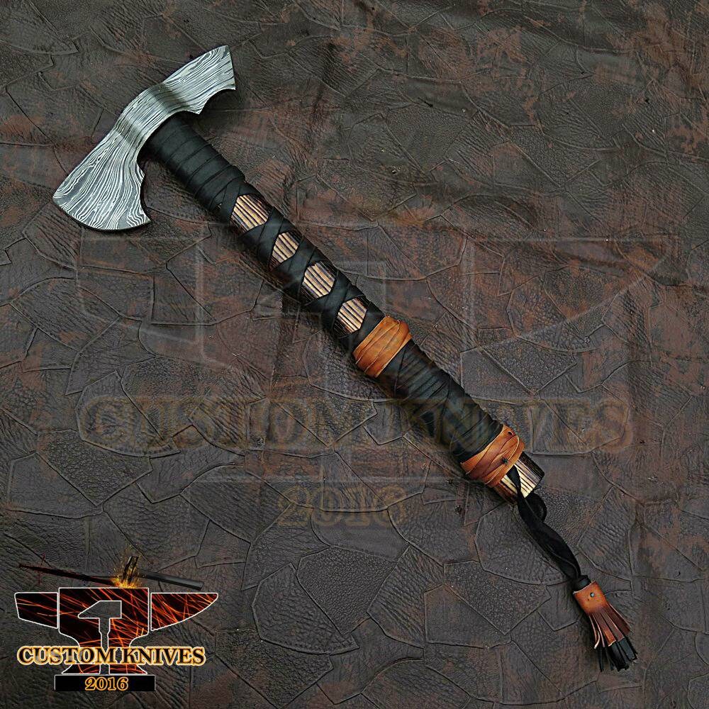 Very nice hand forged axe with leather wrap wooden handle best | Etsy