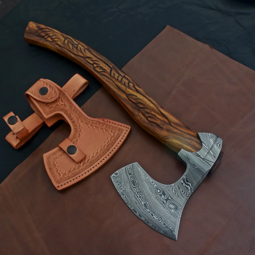 Custom Handmade Hand Forged Damascus Steel Viking Axe Outdoor Hatched ...