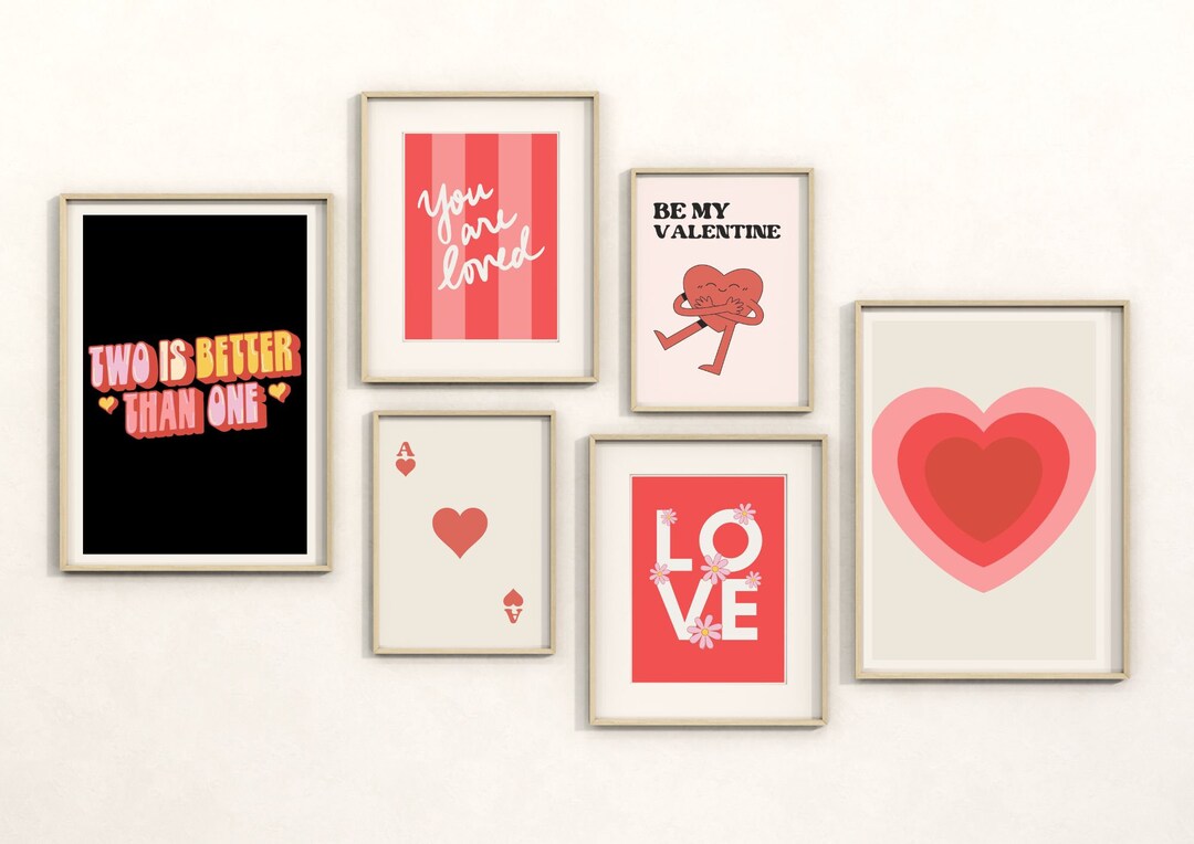 Retro Valentines Poster, Set of 6 Retro Prints, Valentines Printables ...