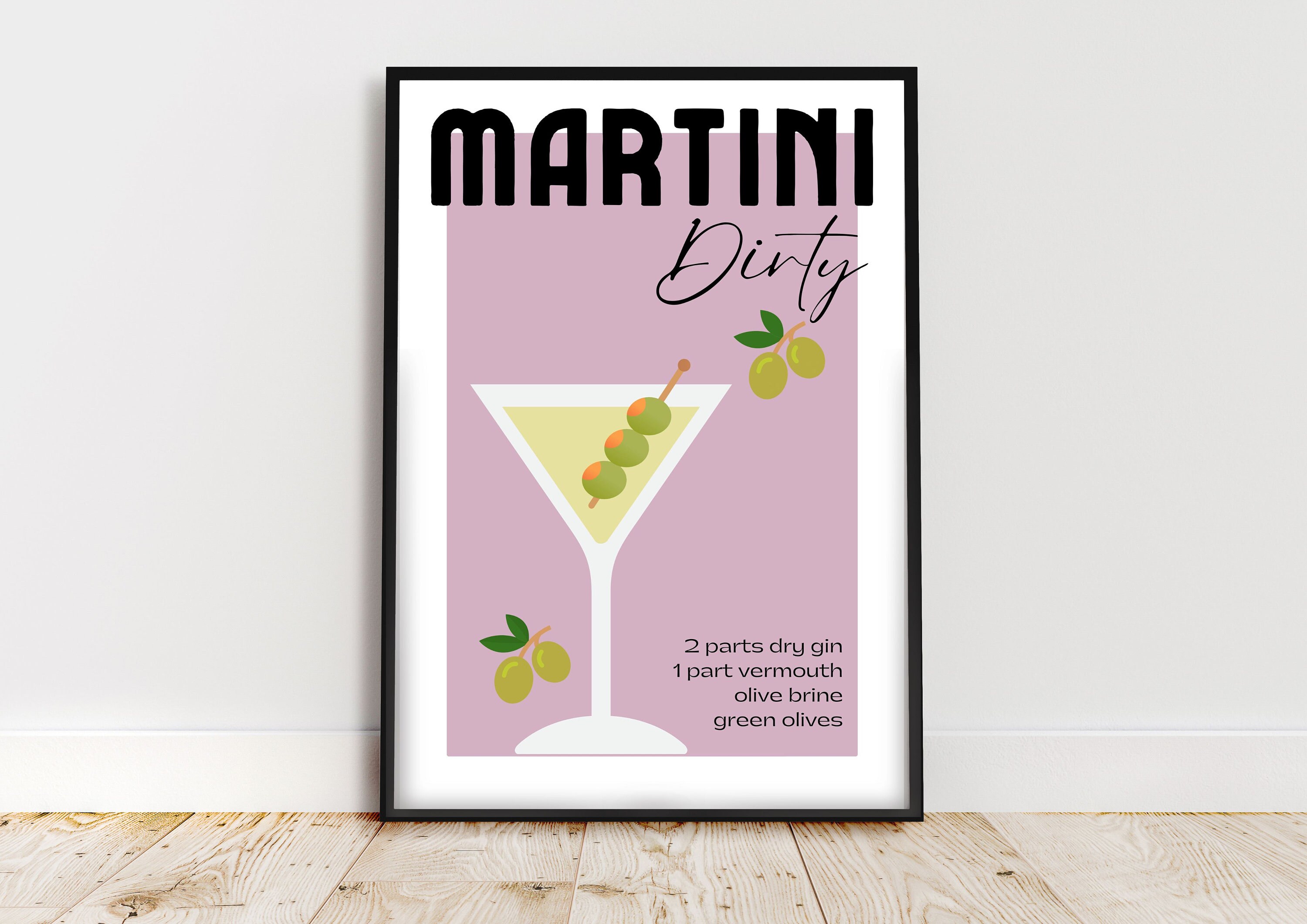 Retro Dirty Martini Cocktail Print, Digital Download, Martini Poster ...