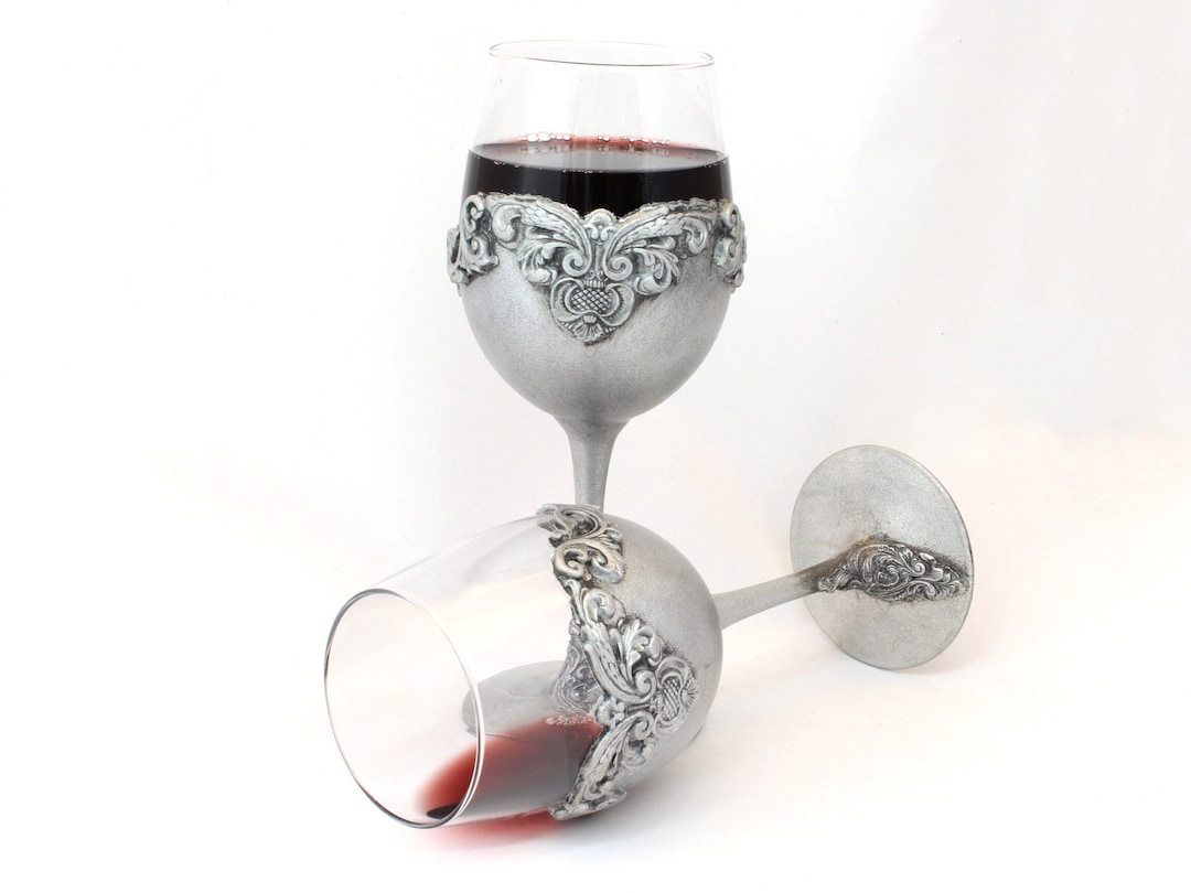 Wedding Day Glass, 25th Anniversary Wine Glass Set, Silver Wine Glasses ...