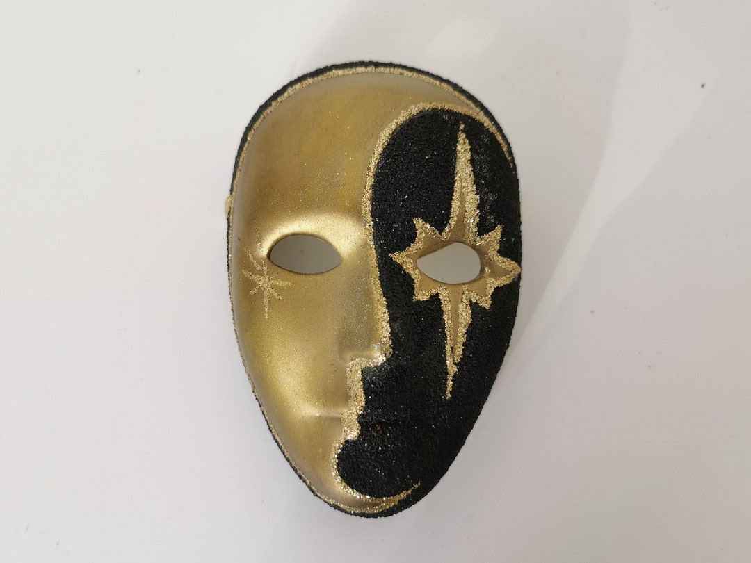 Moon and Star Mask, Black and Gold Mask, Venetian Handpainted Wall Mask ...