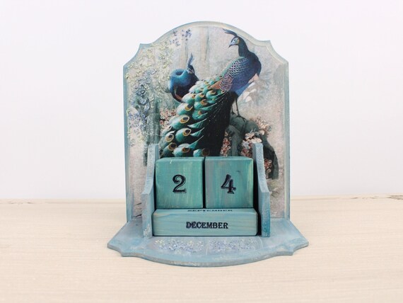 Peacock Wooden Perpetual Calendar Eternal Desktop Calendar - Etsy
