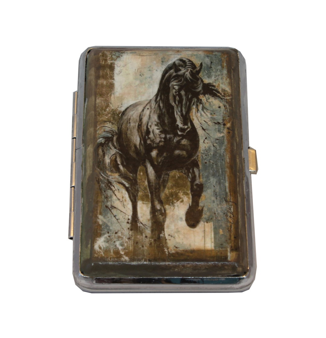 Black Horse Decoupage Cigarette Case 100mm Mustang Decorated Cigarette ...