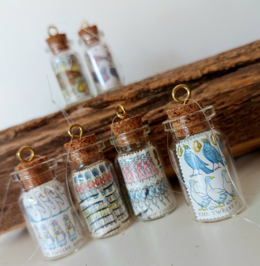 12 Days of Christmas Miniature Glass Jar Decorations With Vintage ...