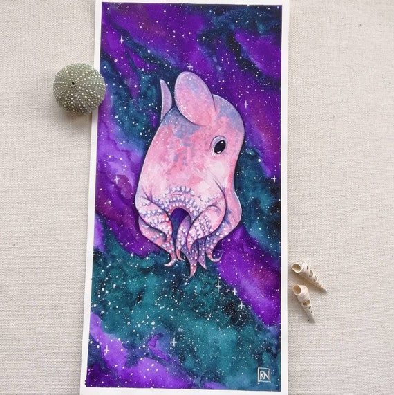 Watercolor Vampire Squid Watercolour Painting Sea Life Art Deep Sea ...