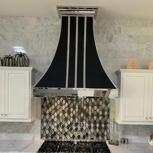 Custom Black Range Hood With High-polished Stainless Steel Details ...