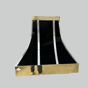Black Range Hood With Stainless Steel and Brass Trims - Vent Included ...