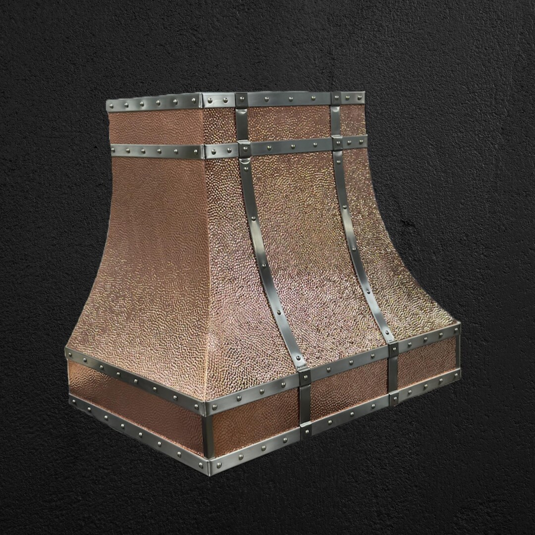 Custom Polished Hammered Copper Range Hood With Stainless Steel Straps ...