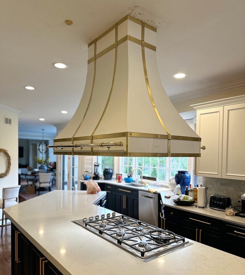 White & Brass Custom Island Hood for La Cornue Range - Vent Included ...