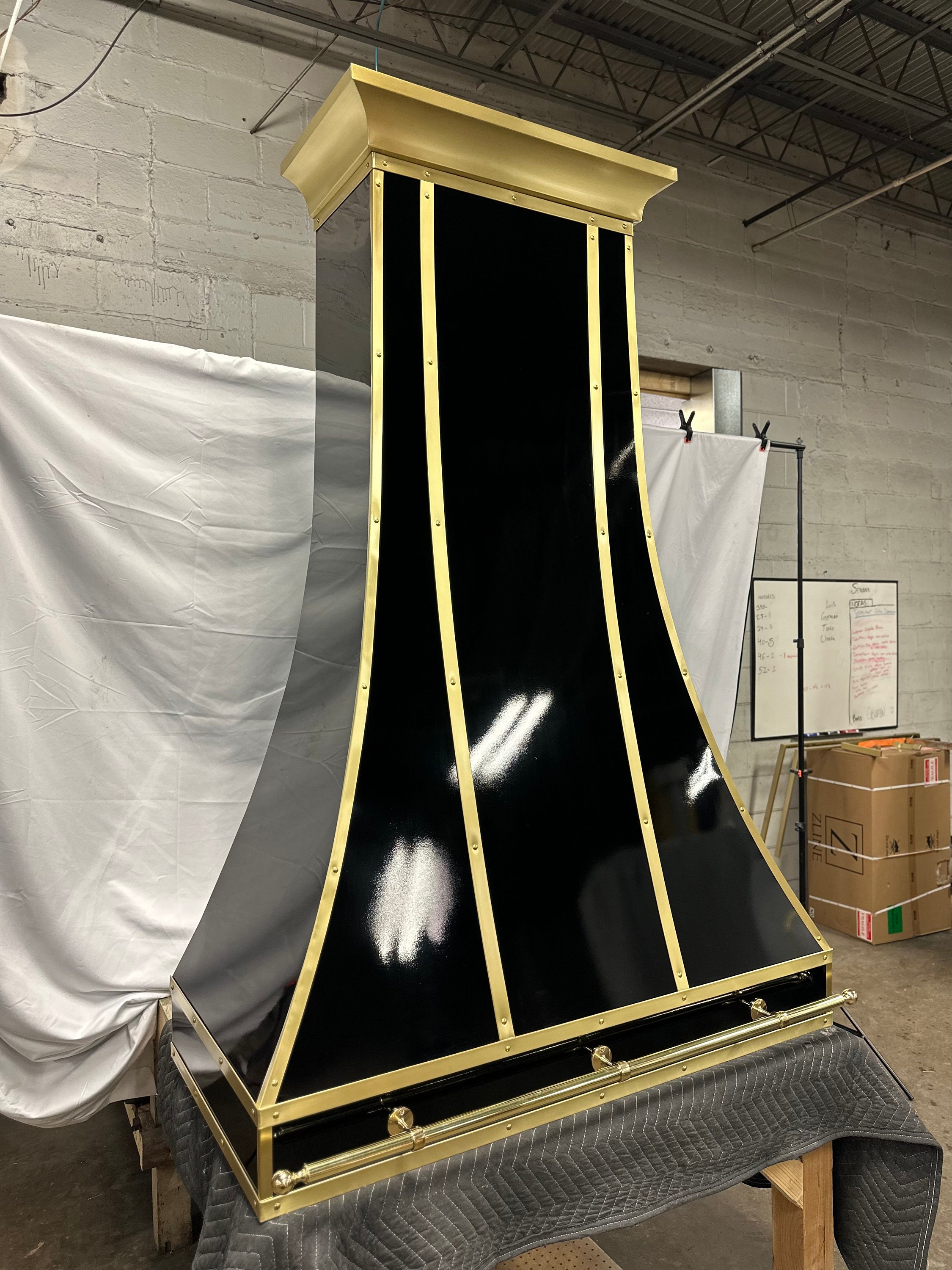 Black and Gold Kitchen Hood With Rivets | Custom Stainless Steel Range ...