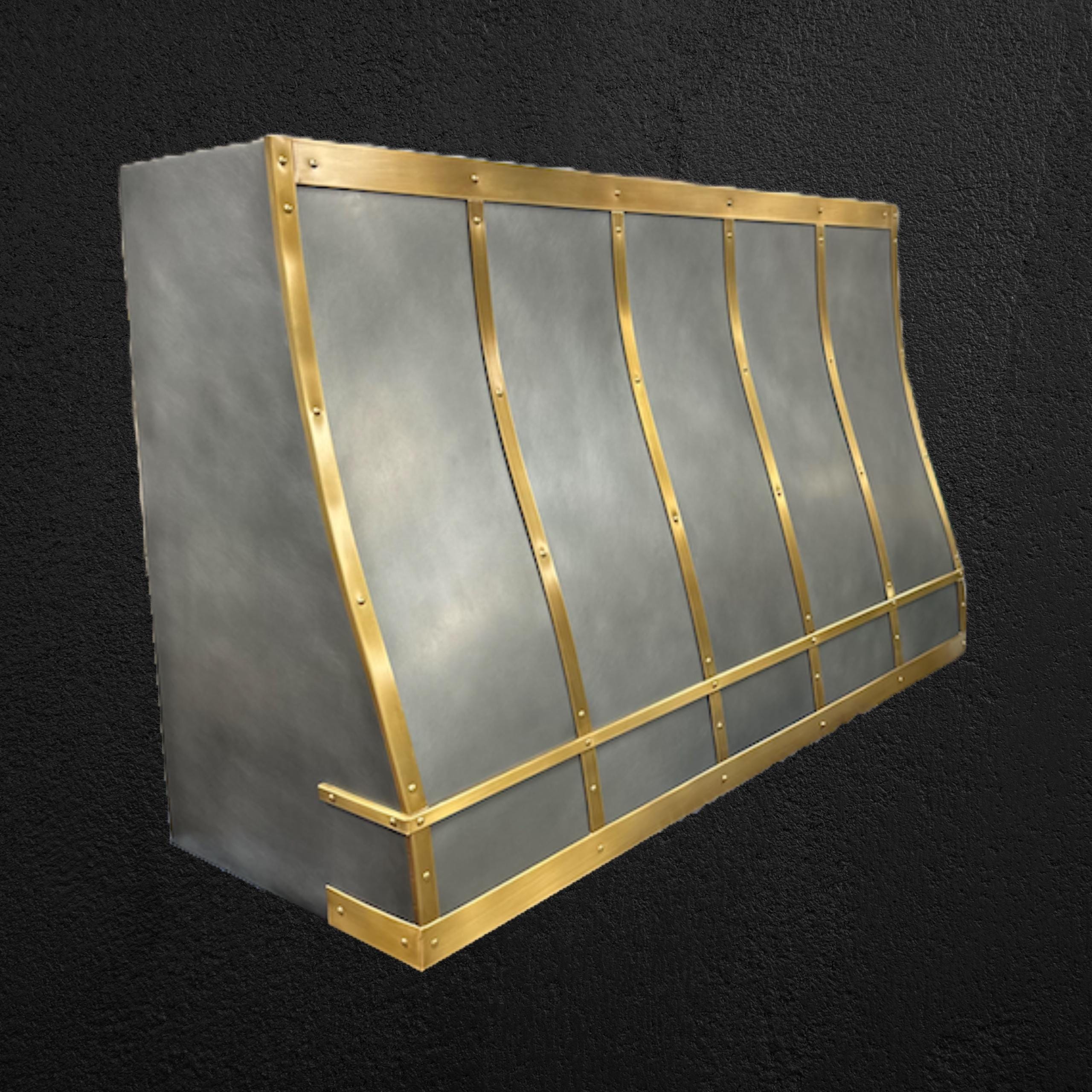 Custom Zinc Range Hood With Brass Straps | Handmade Metal Vent Hood ...