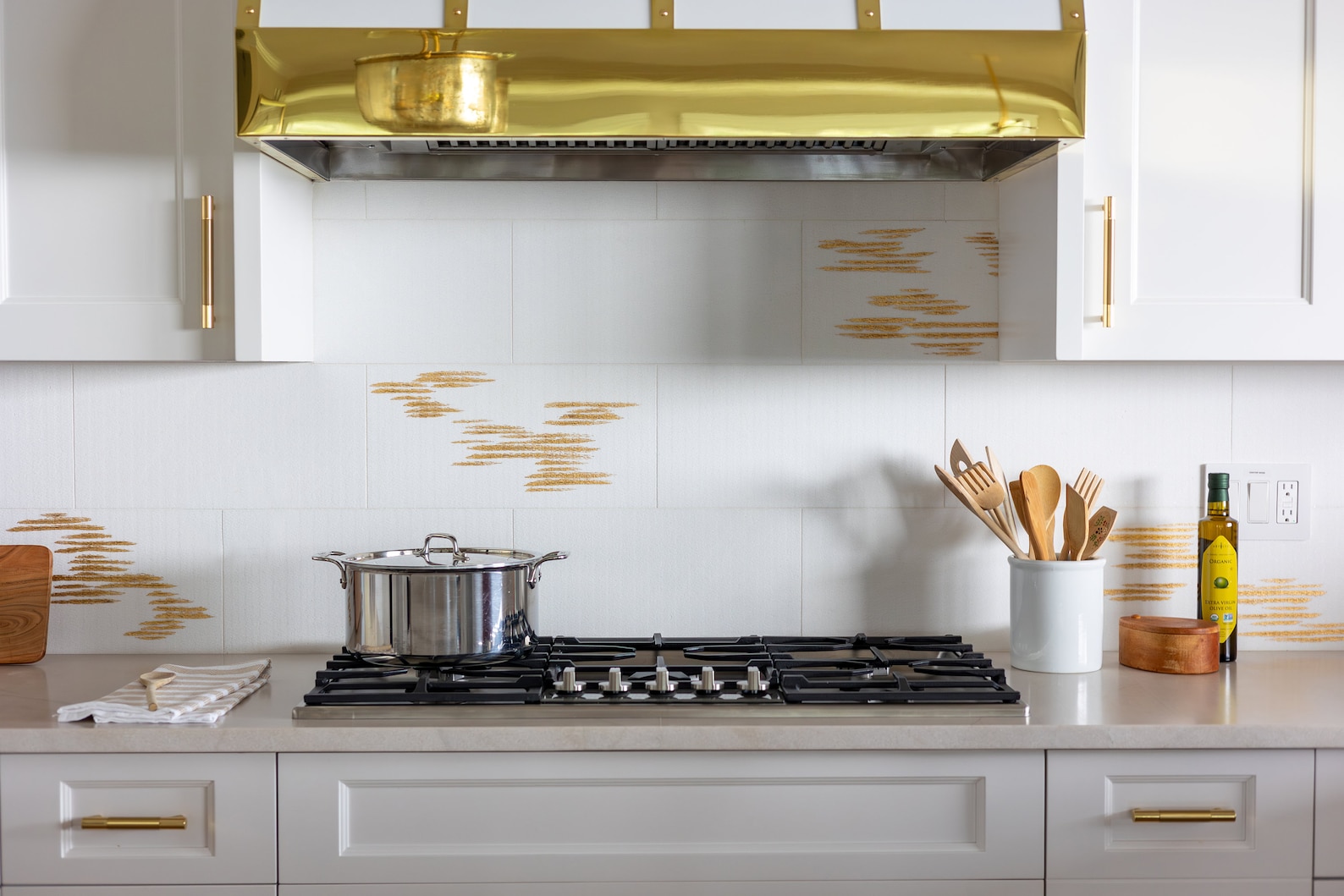 White and Gold (brass) Hood | Wall Mounted Hood | Custom Made Kitchen ...