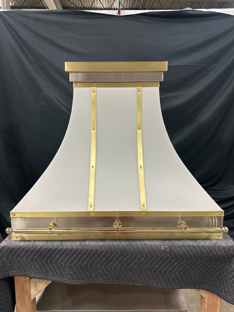 White, Brass and Stainless Steel Range Hood, for La Cornue Range ...