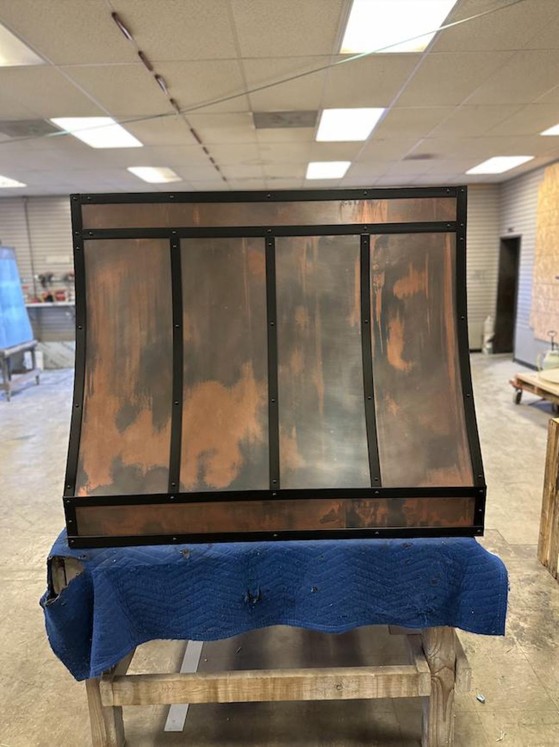 Handcrafted Custom Metal Range Hood With Black Straps and Aged Patina ...