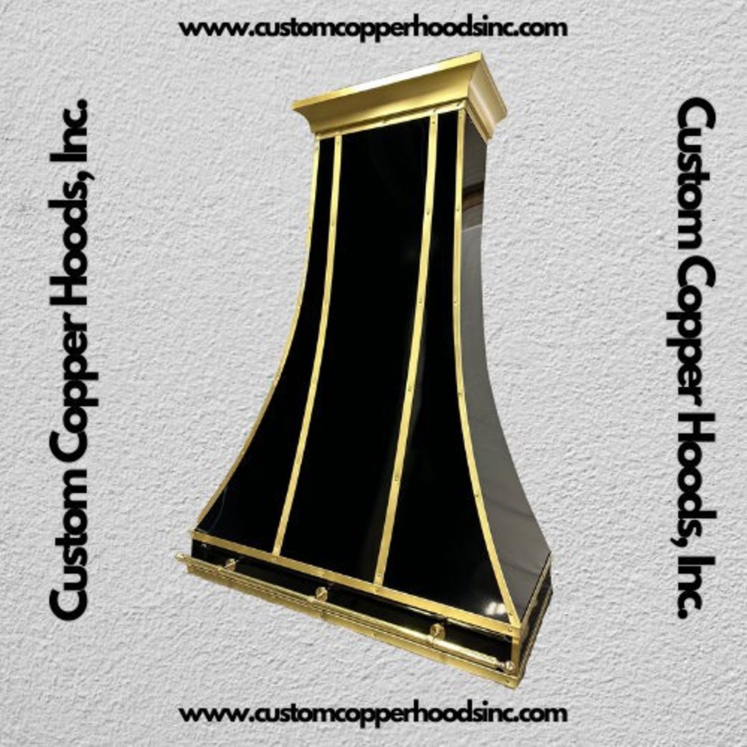 Black and Gold Kitchen Hood With Rivets | Custom Stainless Steel Range ...
