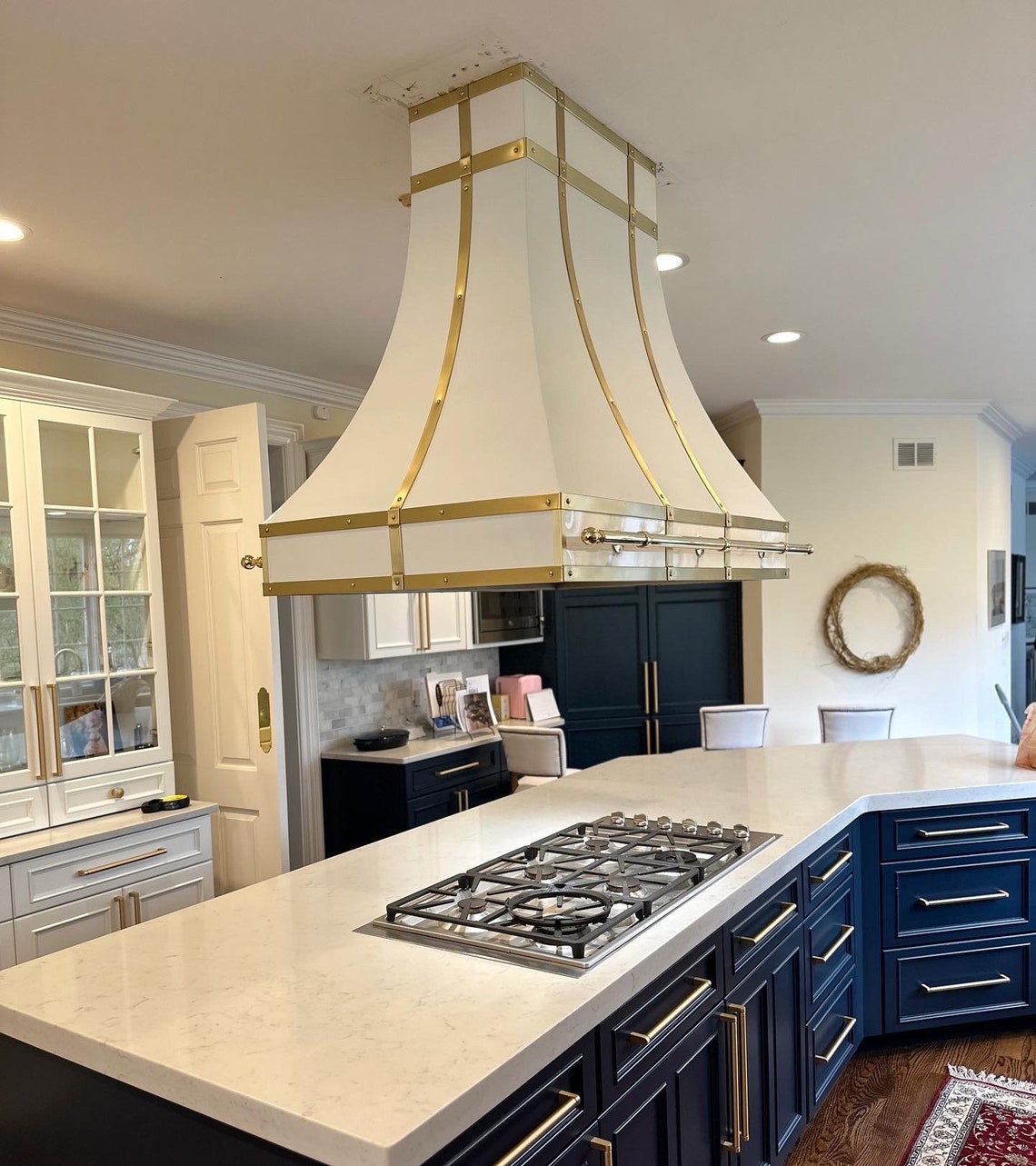 White & Brass Custom Island Hood for La Cornue Range - Vent Included ...