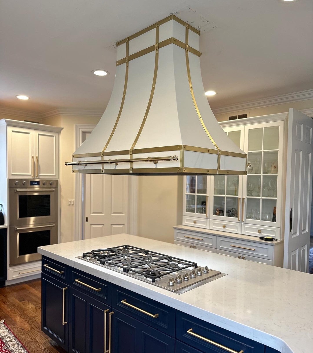 White & Brass Custom Island Hood for La Cornue Range - Vent Included ...