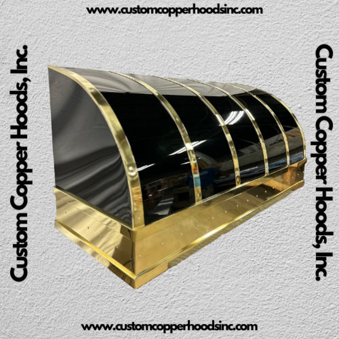 Black Glossy Metal Hood With Gold Polished Brass Details: Barrel Shaped ...