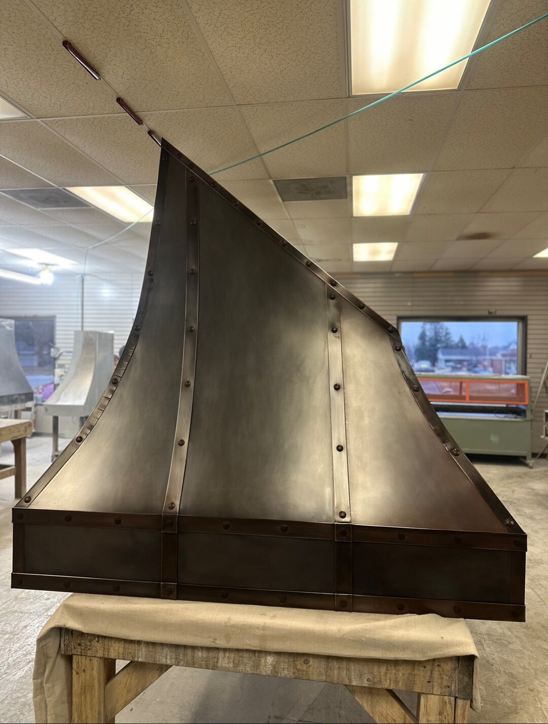 Custom Dark Copper Angled Range Hood With Strapping - Etsy