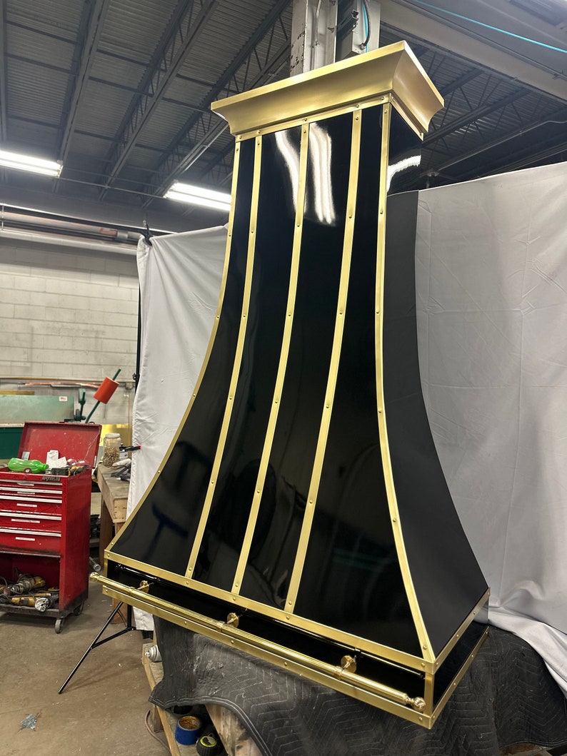 Black and Gold (brass) Wall Mounted Kitchen Range Hood: Custom Metal ...