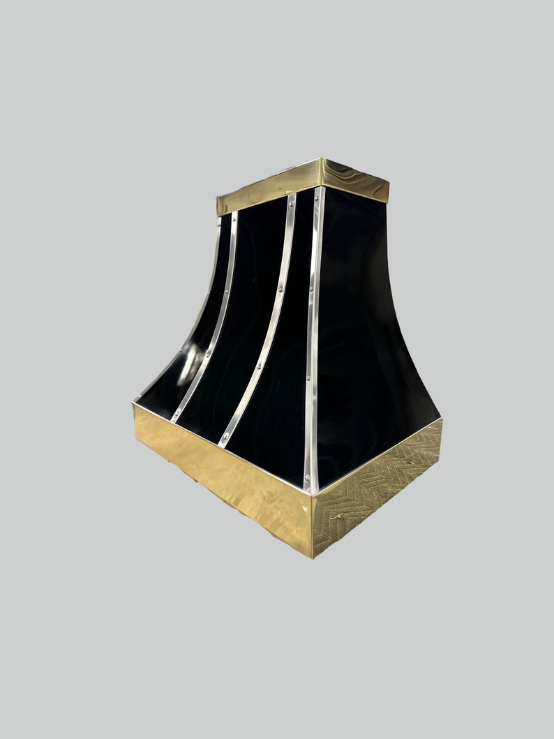 Black Range Hood With Stainless Steel and Brass Trims - Vent Included ...