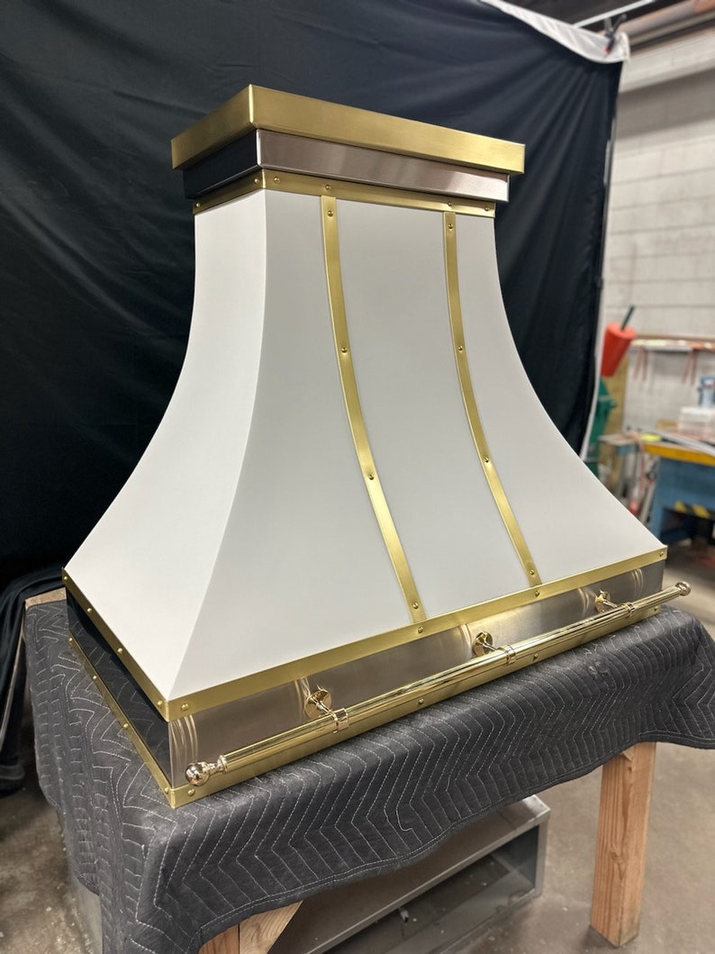 White, Brass and Stainless Steel Range Hood, for La Cornue Range ...