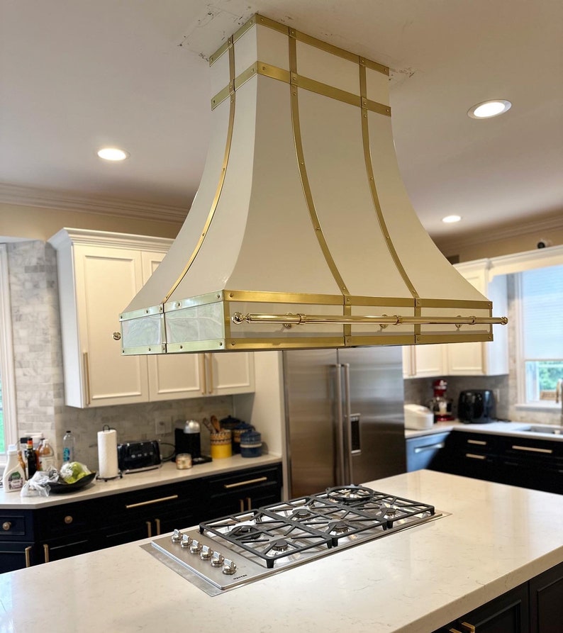 White & Brass Custom Island Hood for La Cornue Range - Vent Included ...