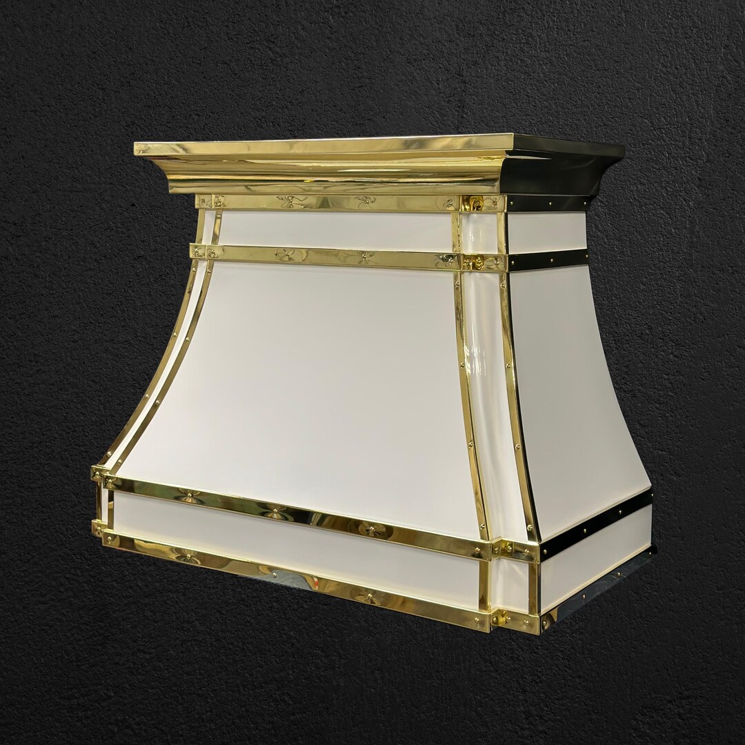 Custom White and Brass Range Hood – Elegant Curved Vent Hood – Handmade ...