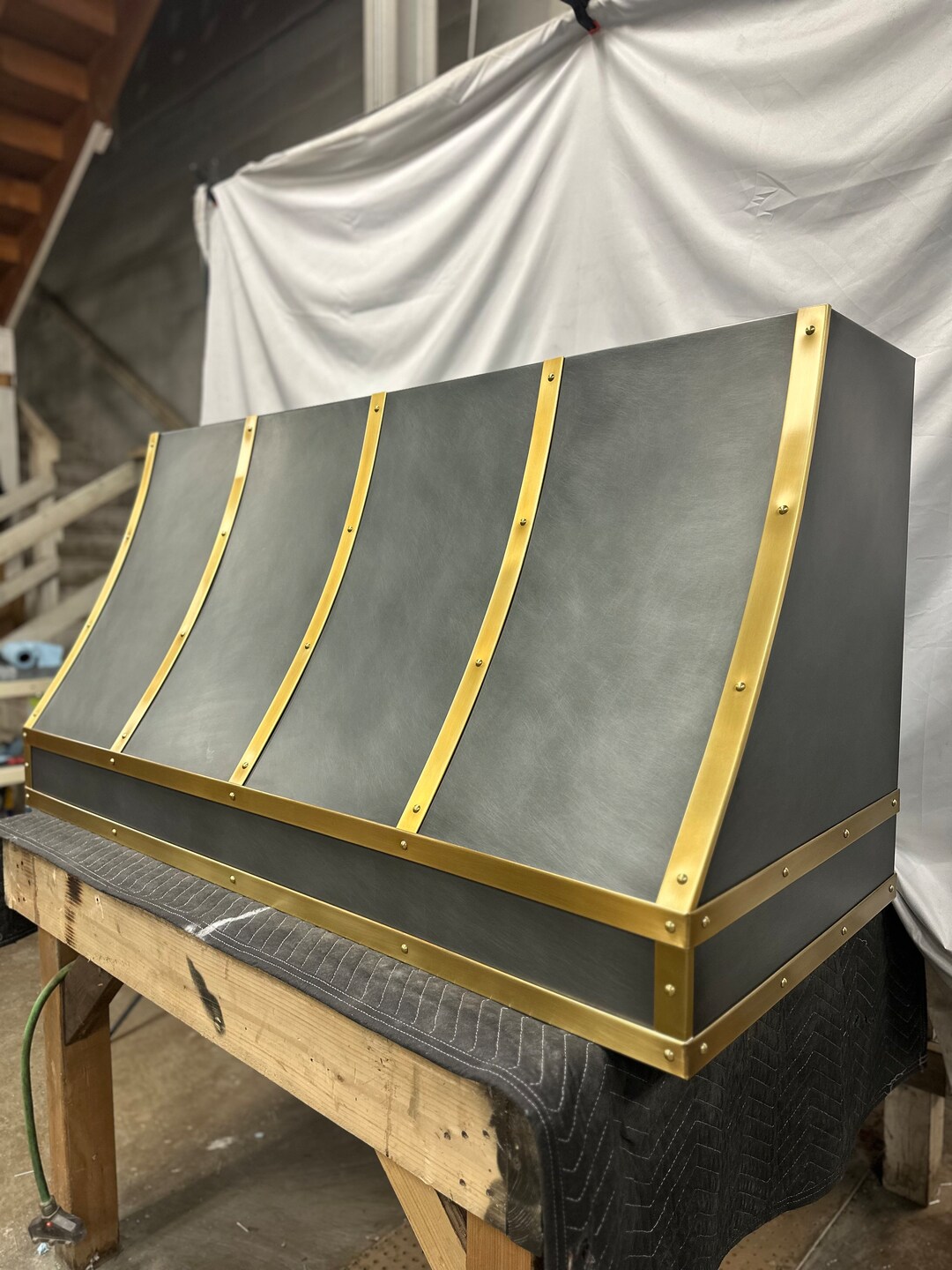 Custom Zinc With Aged Brass Straps Kitchen Range Hood - Custom Copper ...