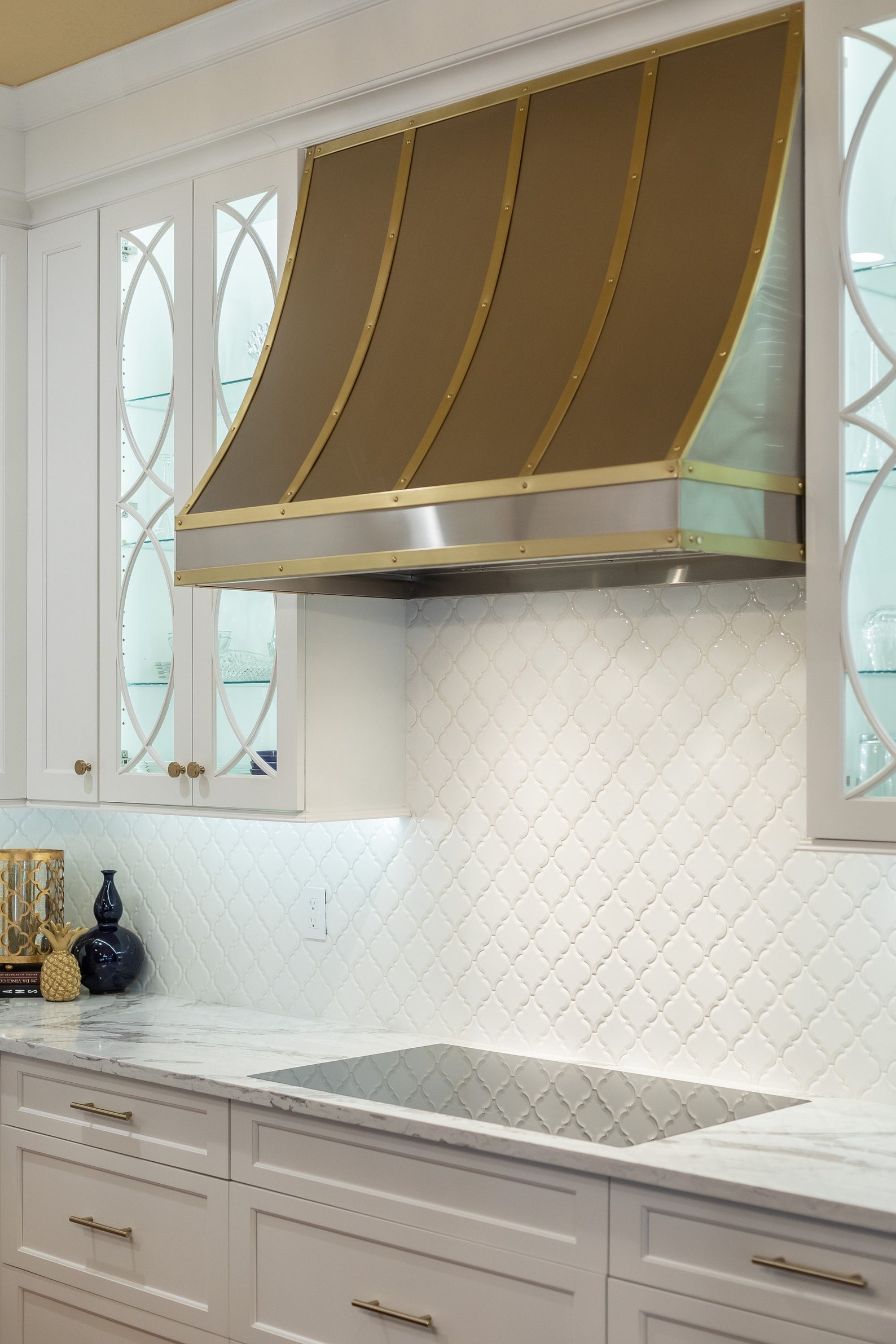 Sloped Stainless Steel Hood With Brass Strapping | Custom Range Hoods ...