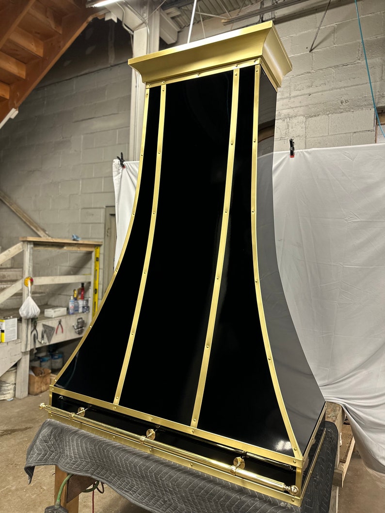 Black and Gold Kitchen Hood With Rivets | Custom Stainless Steel Range ...