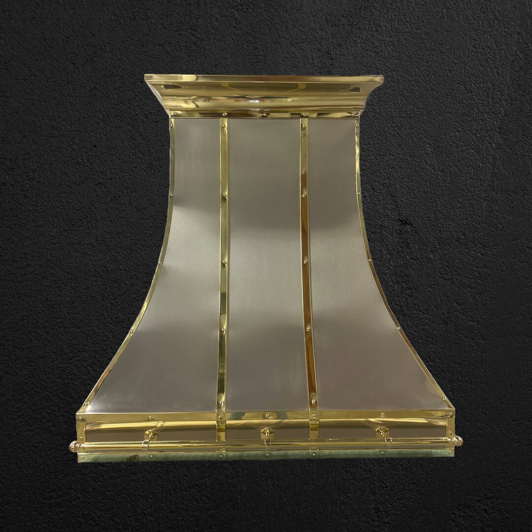 Curved Stainless Steel Range Hood With Polished Brass Strapping ...