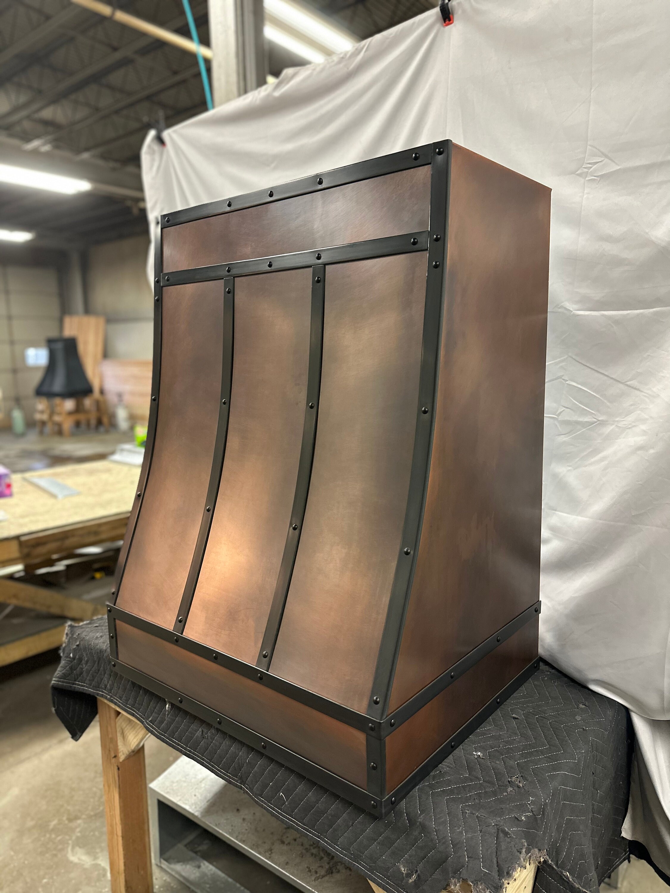 Copper Range Hood Wall Mount Rivets Design, Matte Black Straps | Copper ...