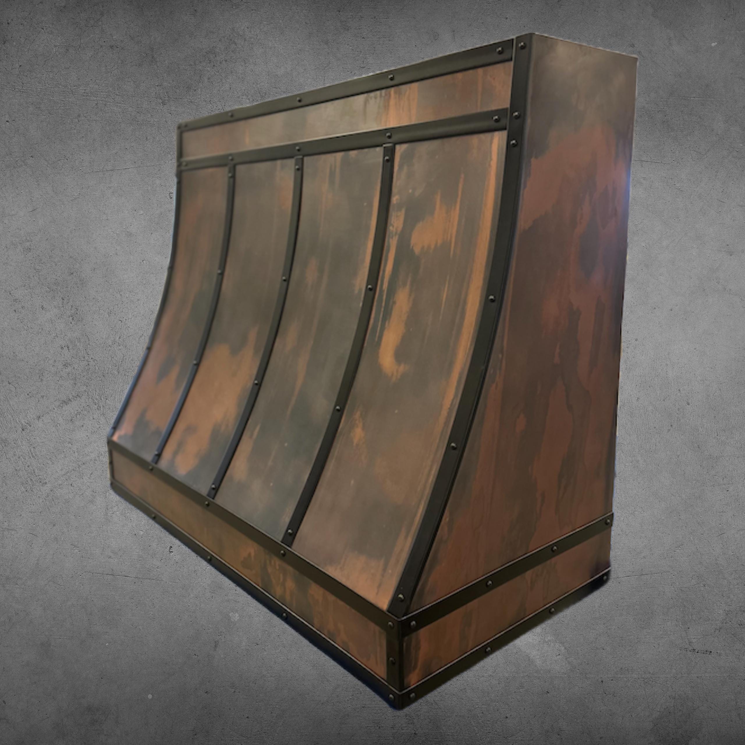 Handcrafted Custom Metal Range Hood With Black Straps and Aged Patina ...