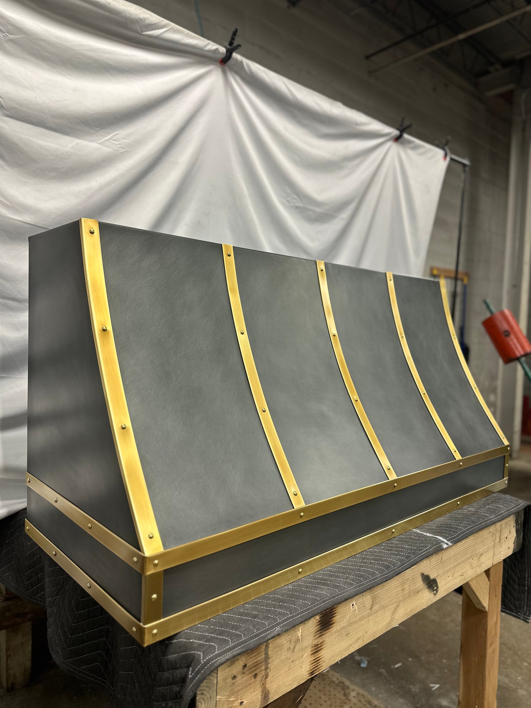 Custom Zinc With Aged Brass Straps Kitchen Range Hood - Custom Copper ...