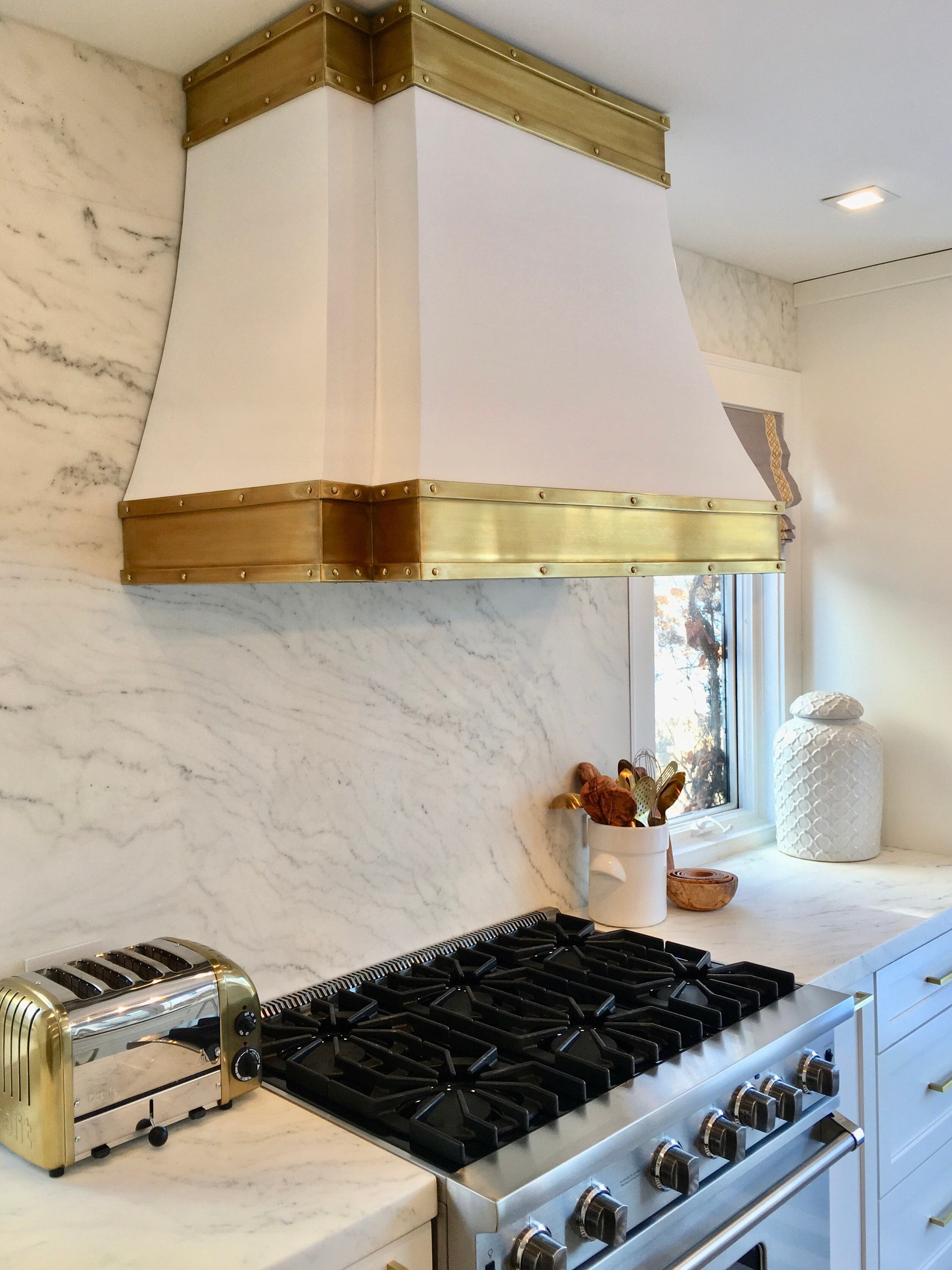 White and Antique Brass Kitchen Hood for Wolf / La Cornue! Vent ...