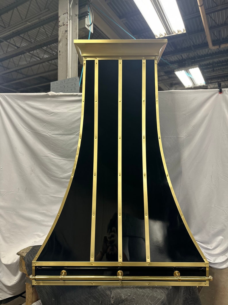 Black and Gold (brass) Wall Mounted Kitchen Range Hood: Custom Metal ...