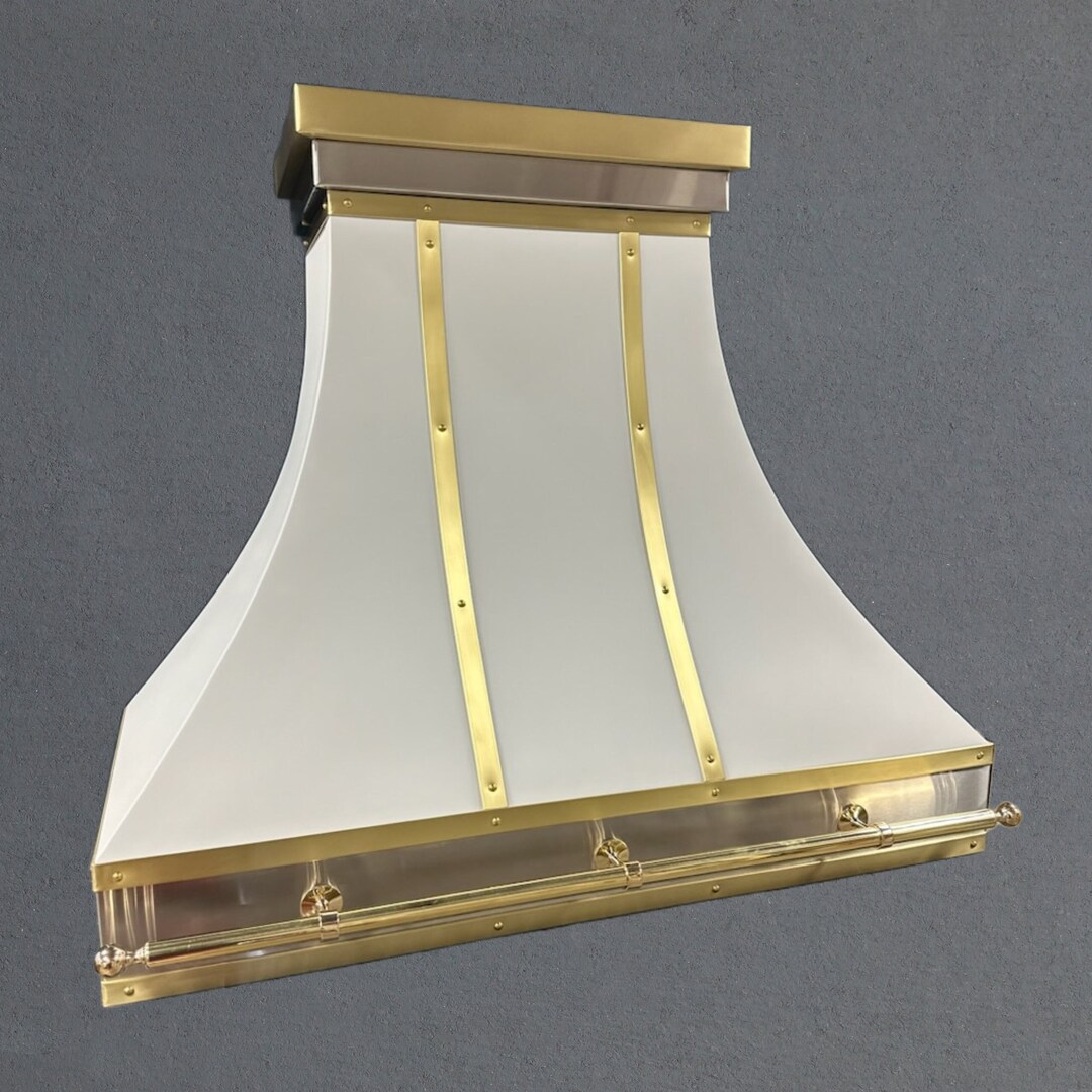 White, Brass and Stainless Steel Range Hood, for La Cornue Range ...