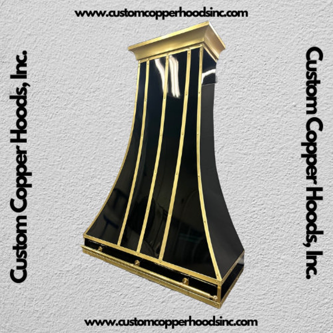 Black and Gold (brass) Wall Mounted Kitchen Range Hood: Custom Metal ...