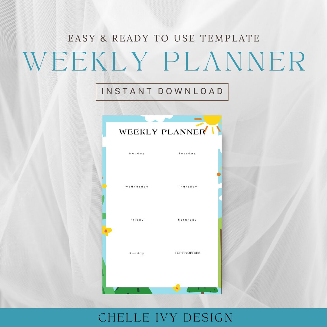 Weekly Planner Printable Portrait Bright Happy Weekly Schedule, Week at ...