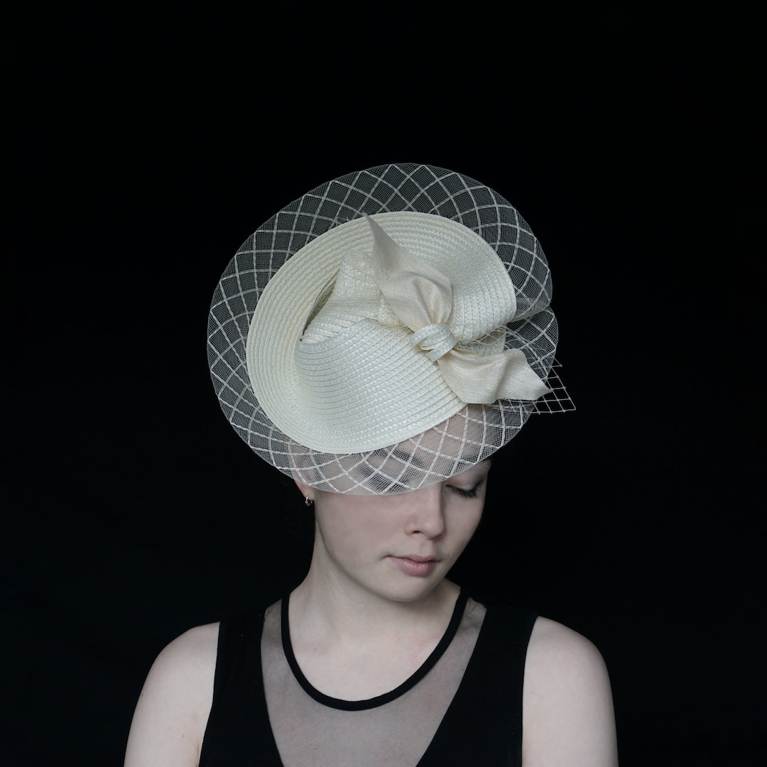 Ivory Derby Day Headpiece - Ivory Wedding Hat - Cream Wedding Guest Hat ...