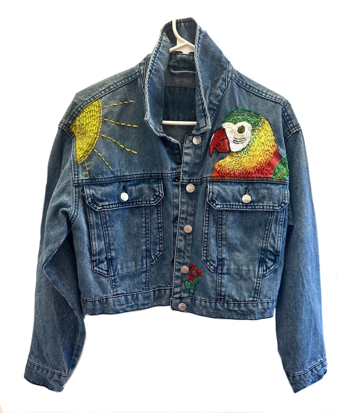 DISTINCT “parrot Paradise” Hand Made Denim Jacket. One-of-a-kind Made ...