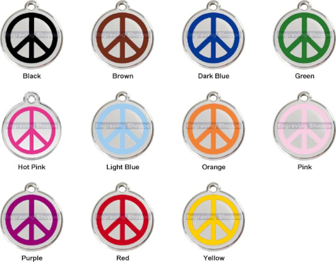Peace Sign Enamel and Stainless Steel Personalized Custom Pet Tag With ...