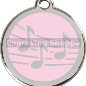 Music Notes Enamel and Stainless Steel Personalized Custom Pet Tag With ...