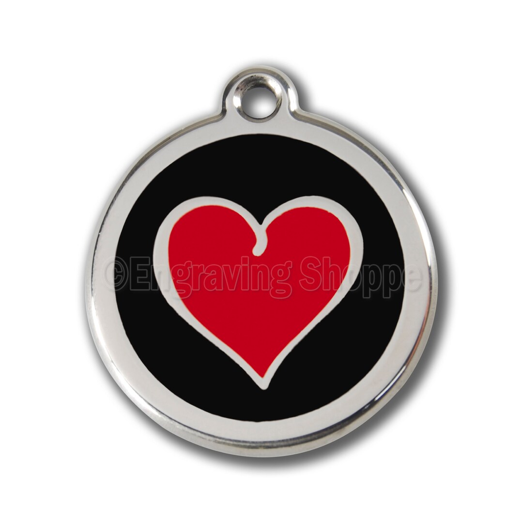 Red & Black Heart Enamel and Stainless Steel Personalized Custom Pet ...