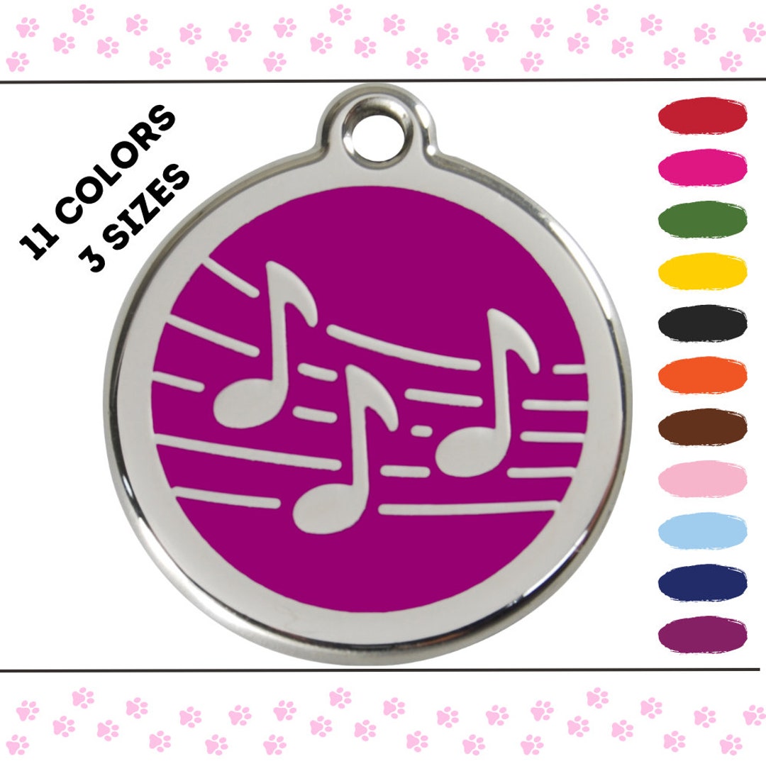Music Notes Enamel and Stainless Steel Personalized Custom Pet Tag With ...