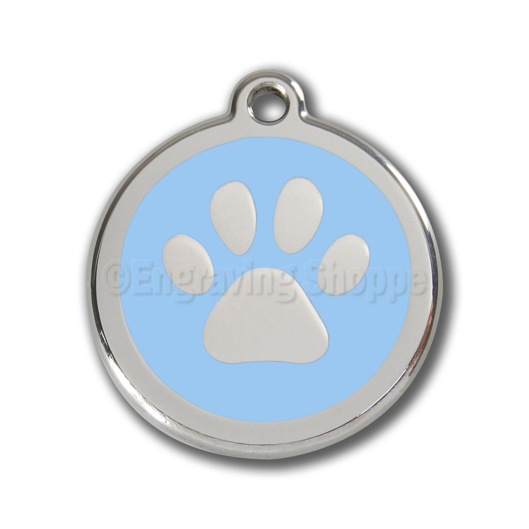 Light Blue Paw Print Enamel and Stainless Steel Personalized Custom Pet ...